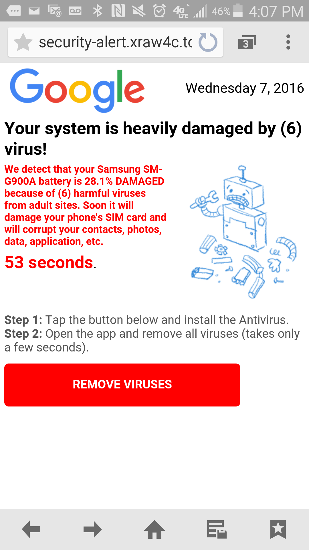 very annoying fake virus warning | Android Forums